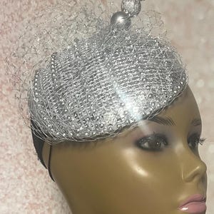 Silver Sequin Circle Button Shiny Bling Fascinator Half Hat for Church ...