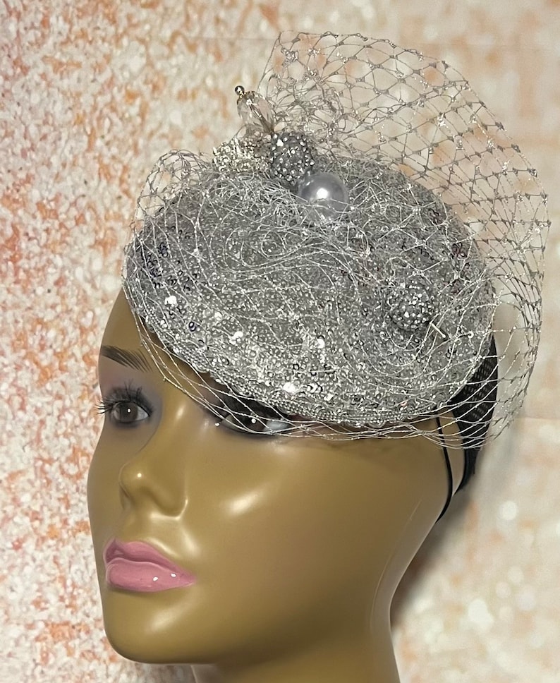 Silver Sequin Disc Shiny Bling Fascinator Half Hat for Church, Tea ...