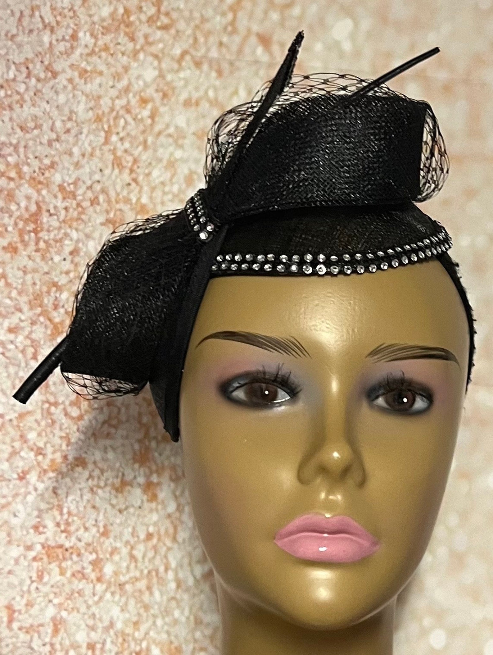 Beautiful Black Sinamay Bling Half Hat Fascinator for Weddings, Church ...