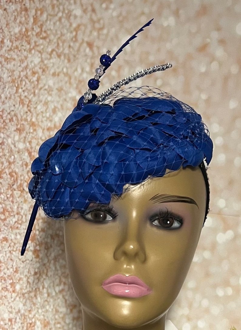 Blue Flower Fascinator Royal Blue Half Hat for Church Head - Etsy
