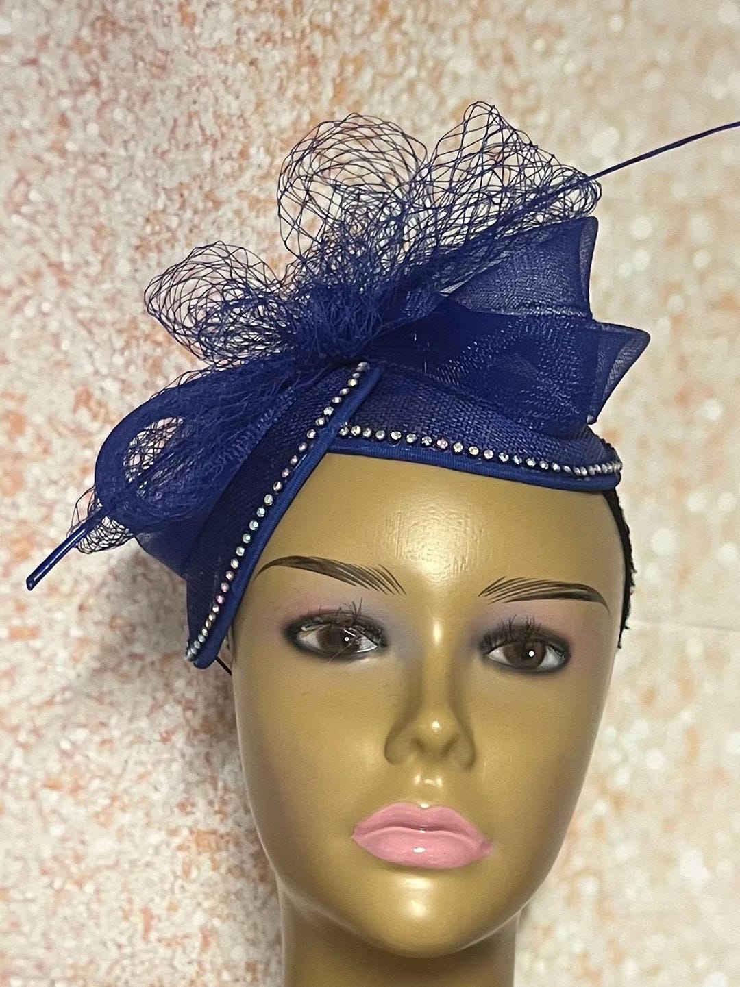 Blue Sinamay Fascinator Royal Blue Veil Half Hat for Church Head ...