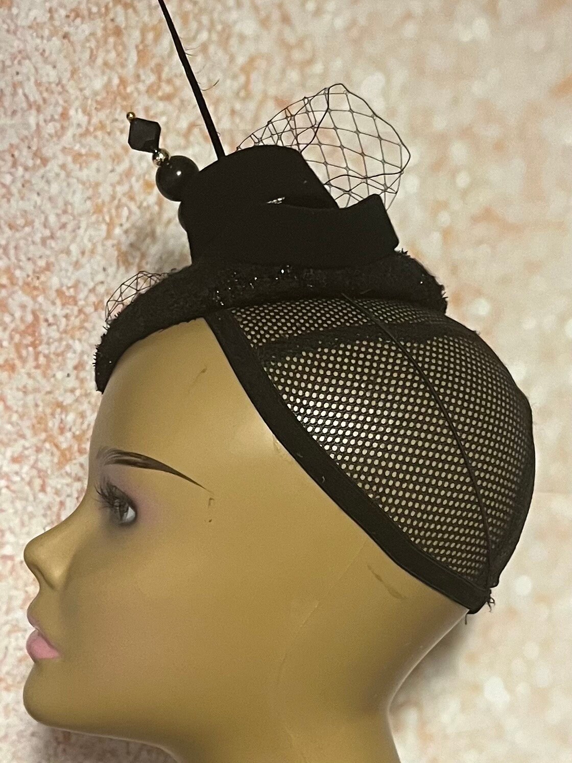 Black Tweed and Felt Fascinator Half Hat for Church Head Covering, Tea ...