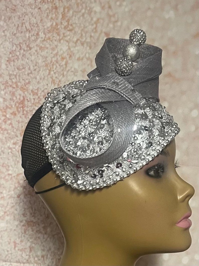 Silver Sequin Teardrop Shiny Bling Fascinator Half Hat for Church, Tea ...