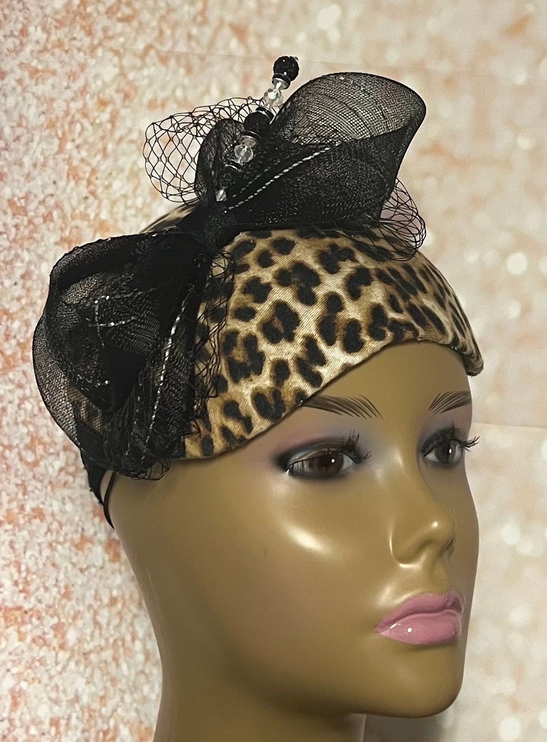 Leopard Print Fascinator Half Hat for Church Head Covering, Tea Party ...