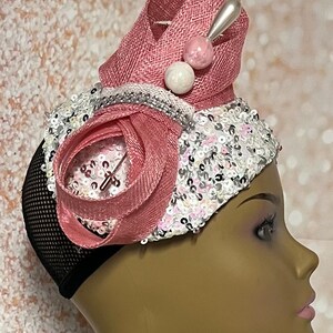 Pink Sequin Fascinator, Light Pink Half Hat for Church Head Covering ...