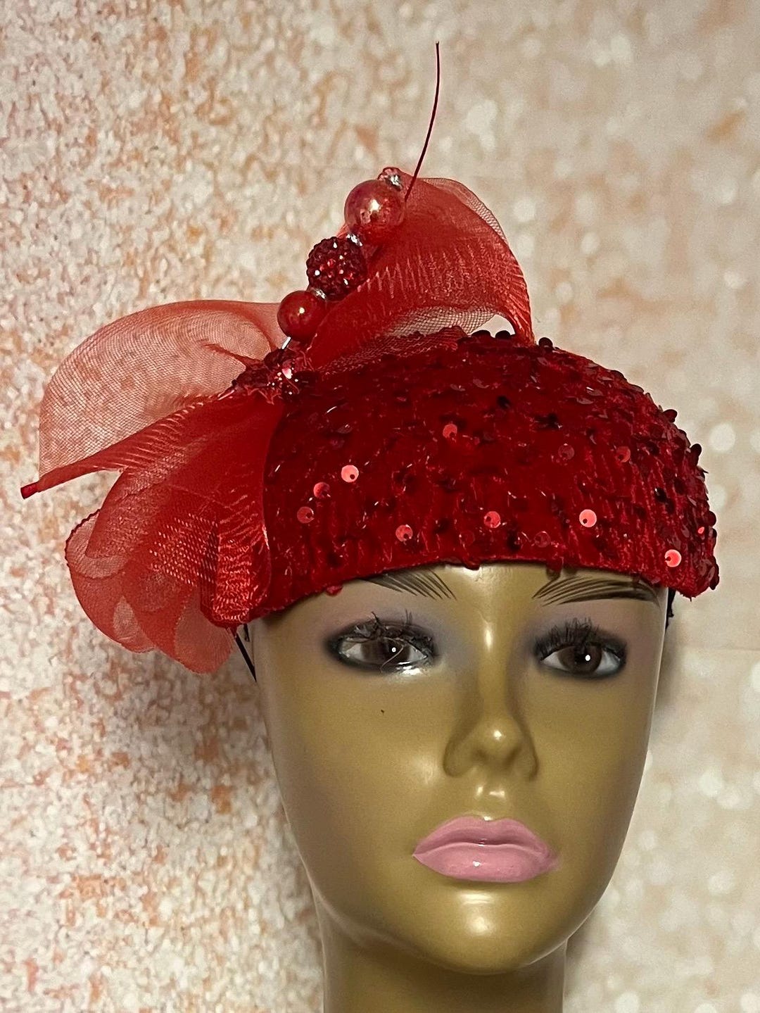 Red Sequin Fascinator Half Hat for Church, Tea Party, Weddings and ...