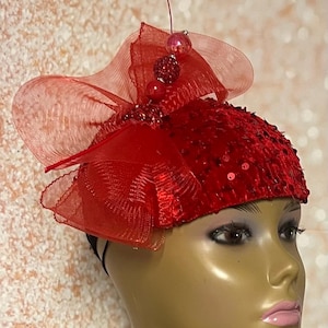 Red Sequin Fascinator Half Hat for Church, Tea Party, Weddings and ...