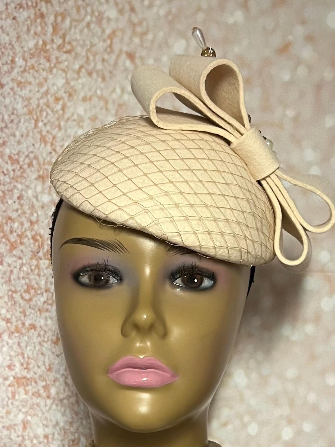 Cream Felt Button Fascinator Half Hat for Church Head Covering, Tea ...