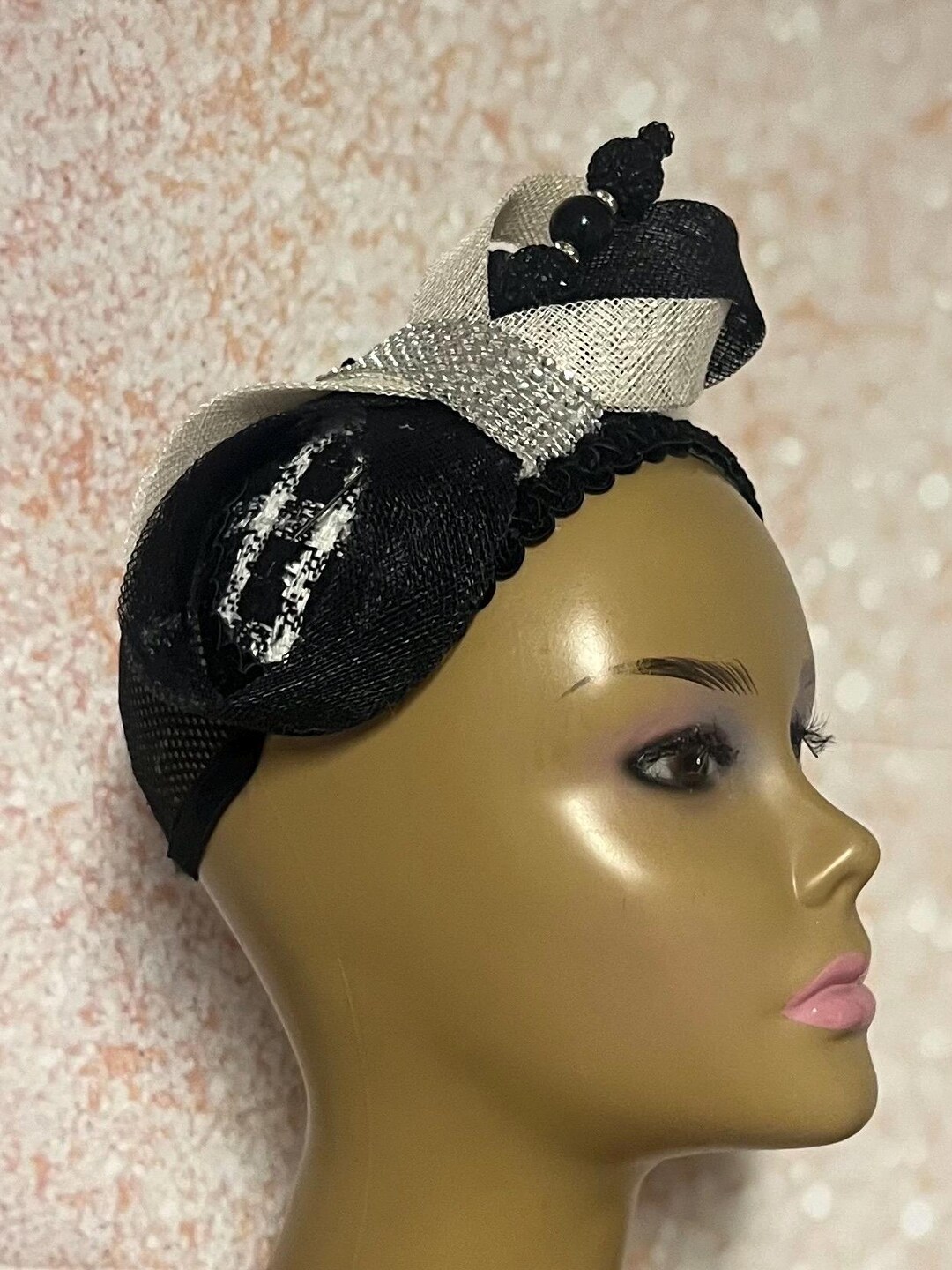 Black and White Houndstooth Tweed Headband Fascinator Half Hat for ...