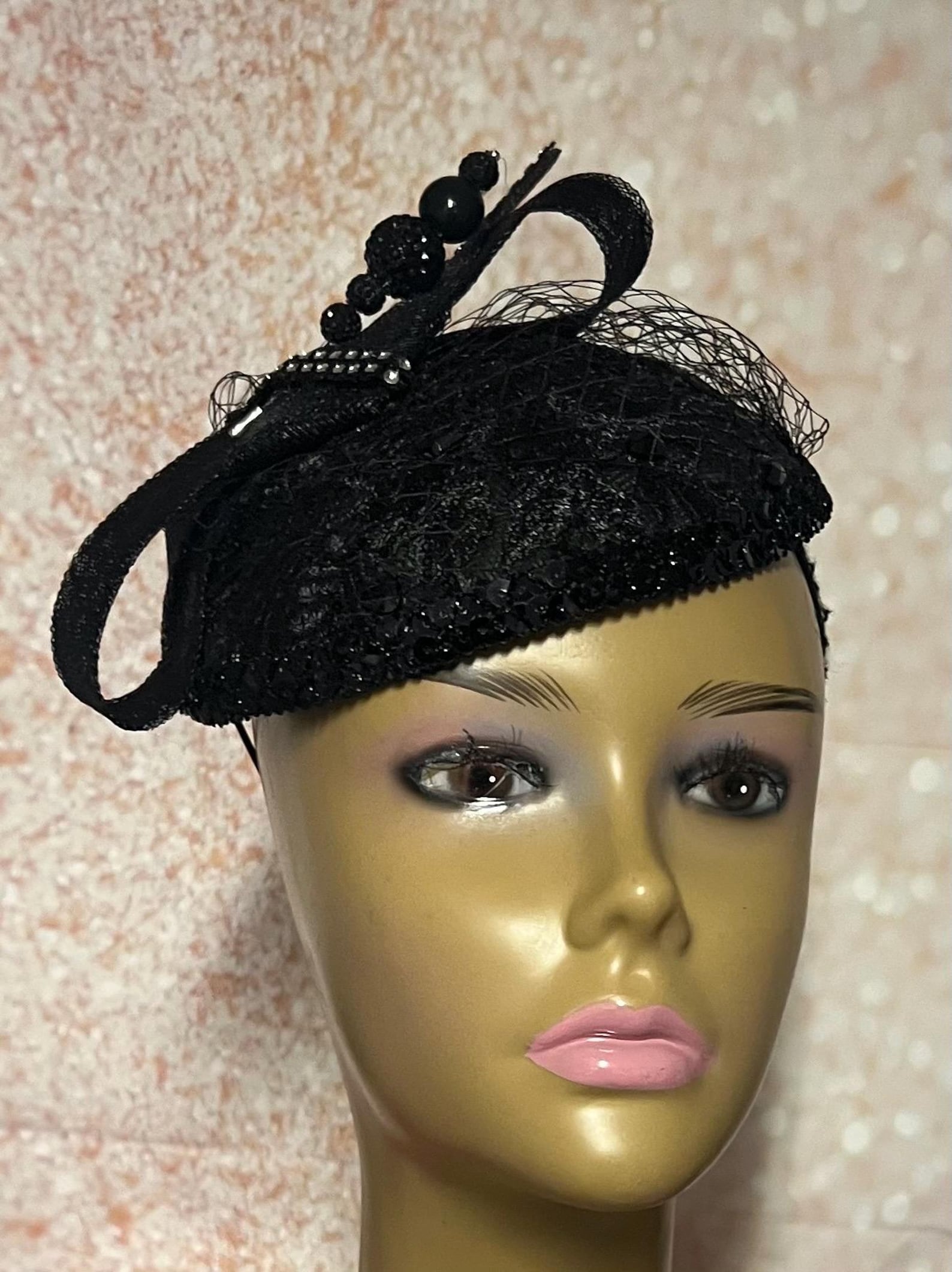 Beautiful Black Sinamay Round Half Hat Fascinator for Weddings, Church ...