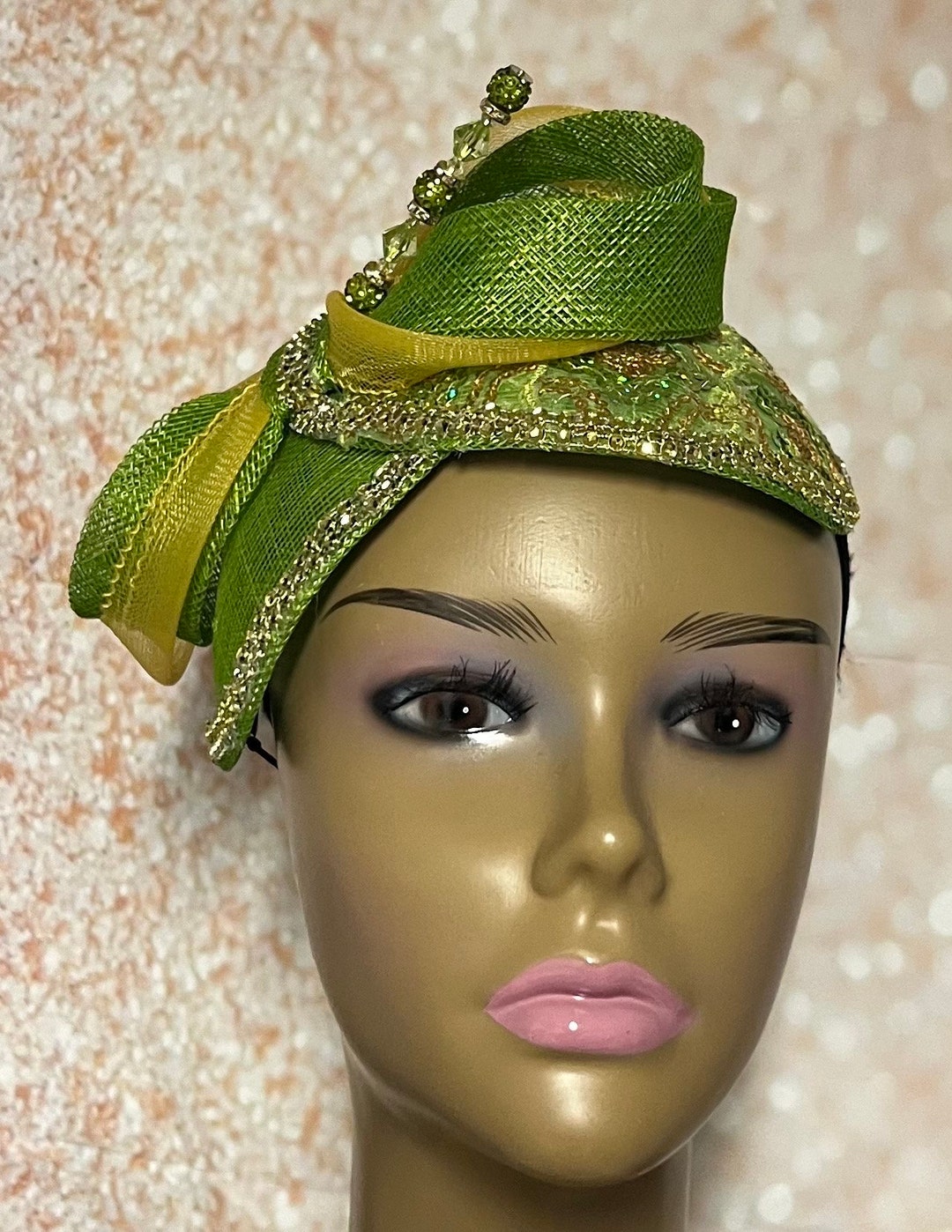 Green and Gold Fascinator Half Hat Apple Green Hat Church - Etsy