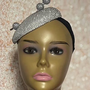 Rhinestone Silver Bling Button Cocktail Fascinator Half Hat for Church ...