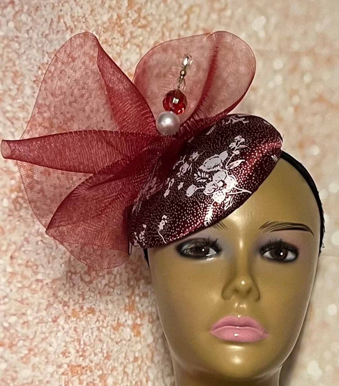Burgundy Fascinator Cocktail Half Hat for Church, Weddings and Other ...