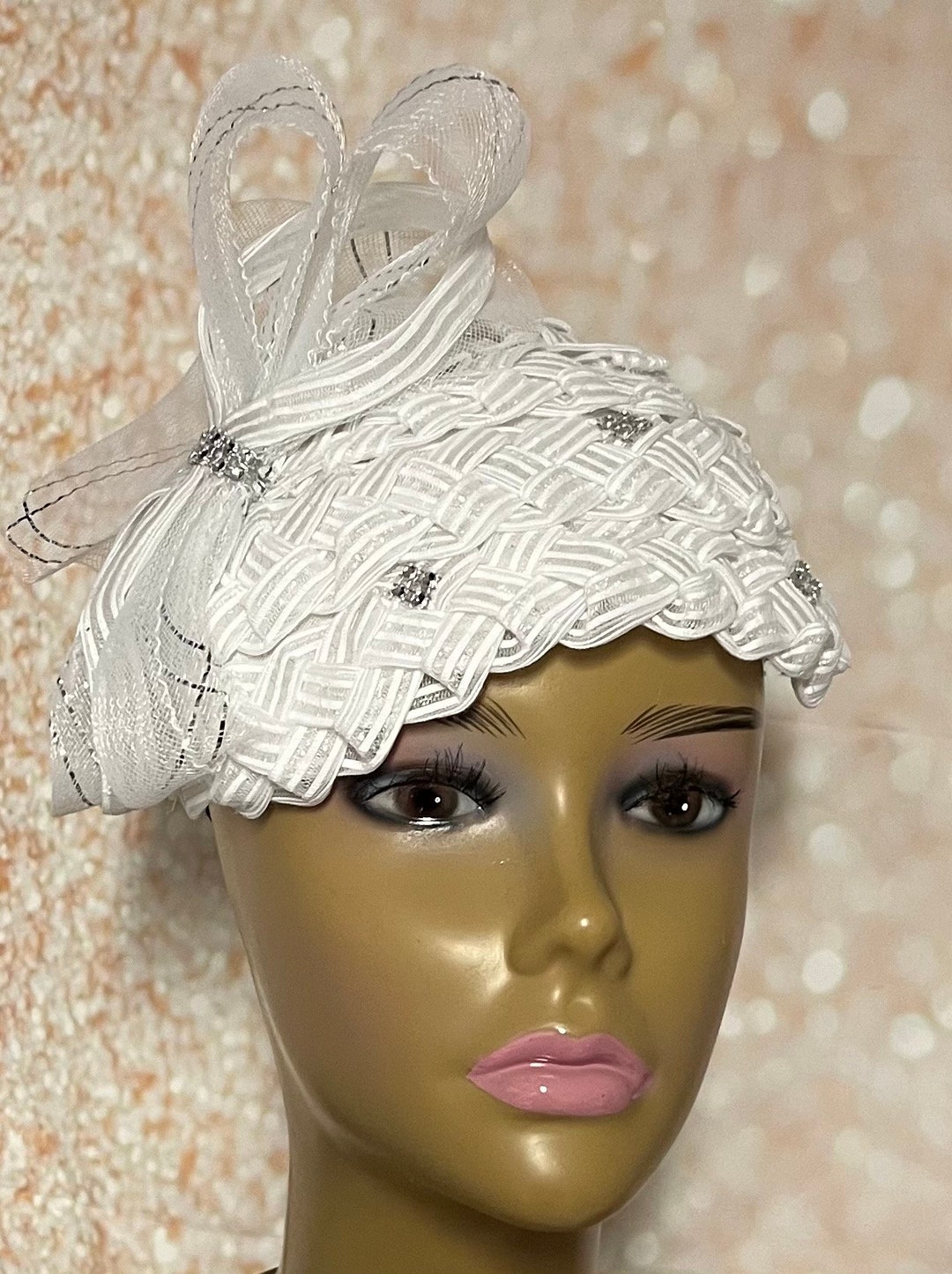White Rhinestone Church Hat, Millinery Braid, Special Occasion - Etsy