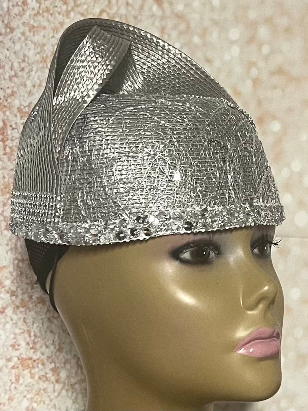 Silver Rhinestone Lace Bling Full Hat for Church Head Covering ...