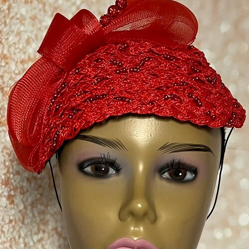 Red Flower Fascinator Half Hat Weddings Church Tea Parties - Etsy