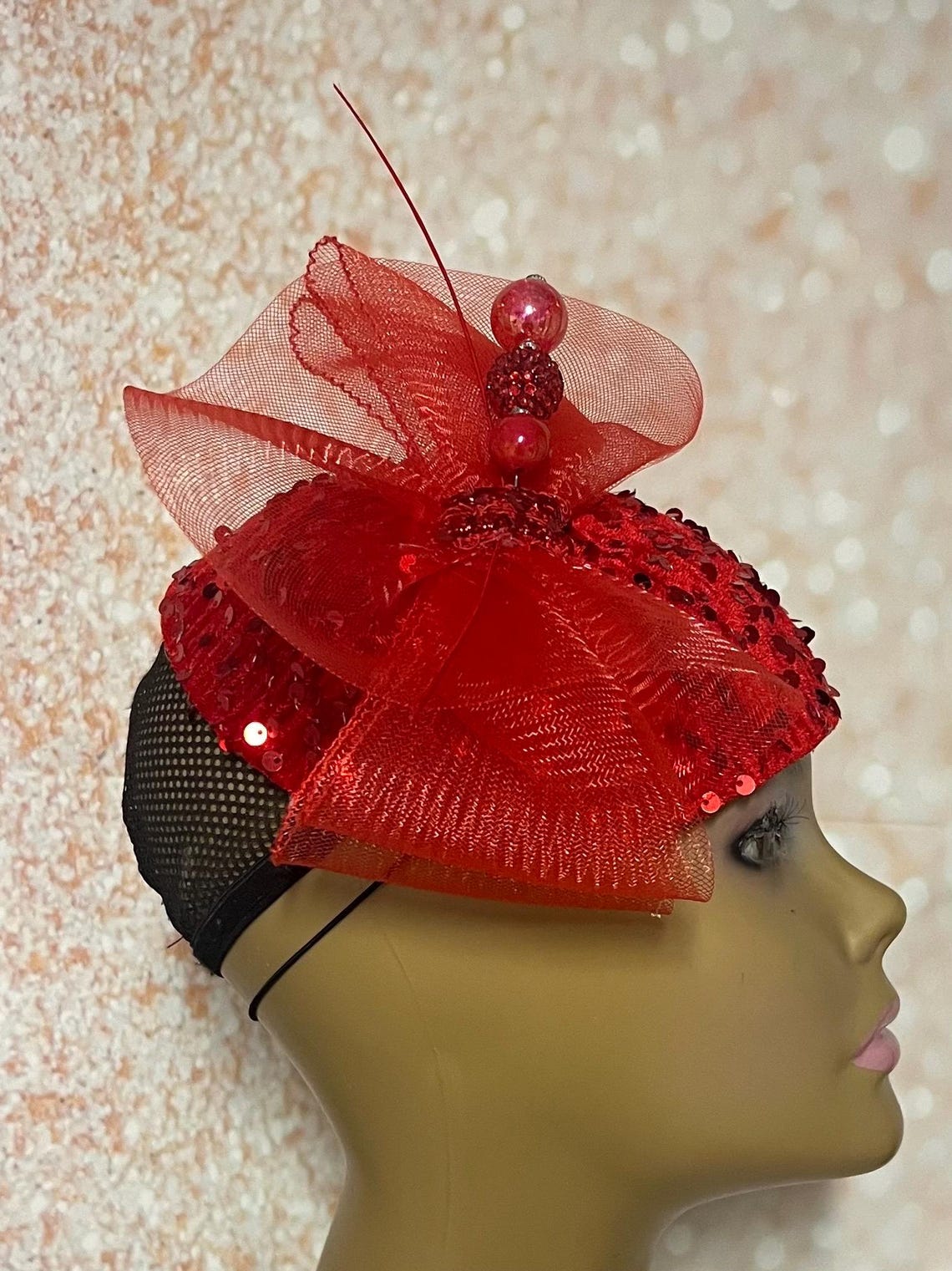 Red Sequin Fascinator Half Hat for Church, Tea Party, Weddings and ...
