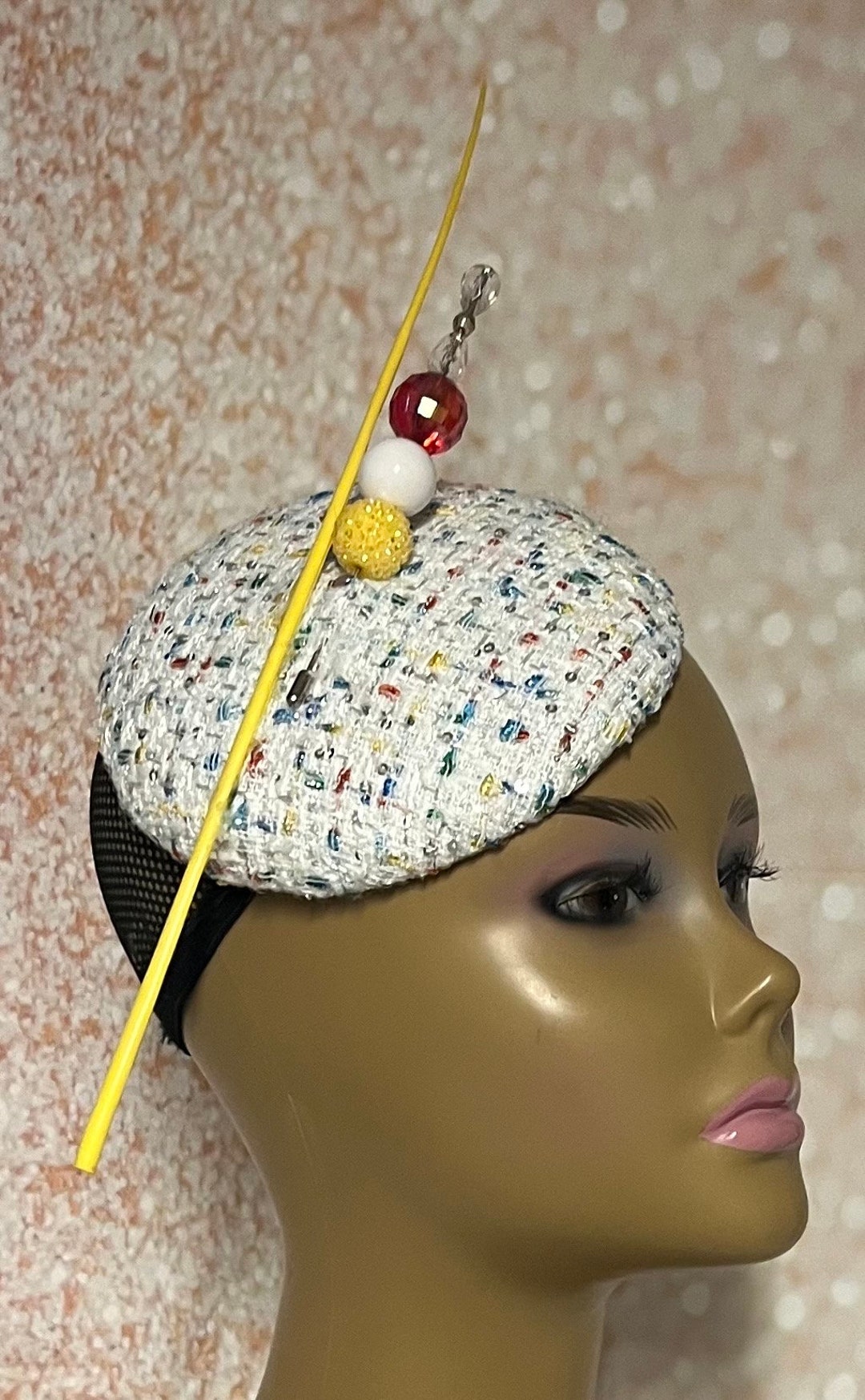 White Multi Tweed Fascinator Half Hat, White Small Half Hat for Church ...