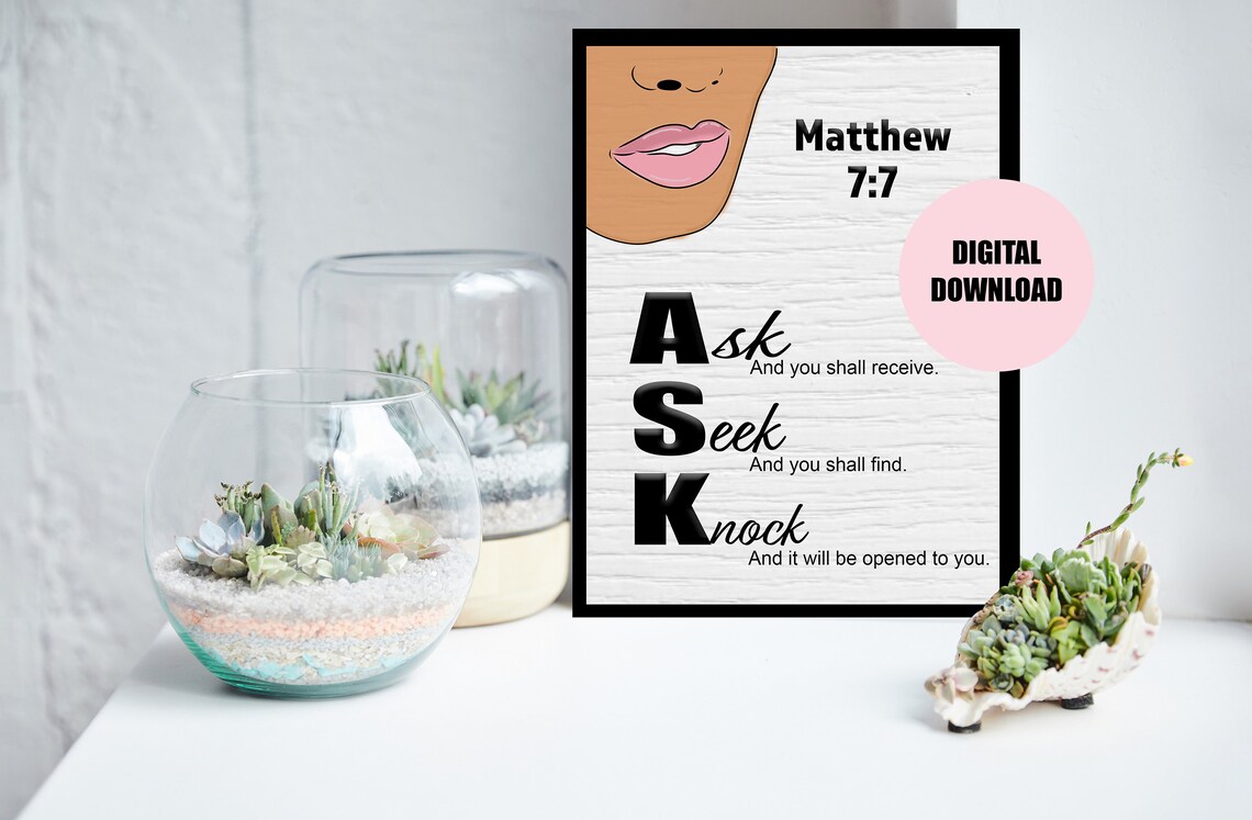 Matthew 7 Ask Seek Knock Bible Verse Wall Art Christian Home - Etsy UK