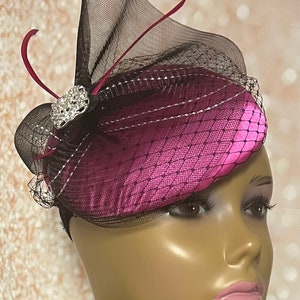 Pink and Black Satin Fascinator Half Hat for Church Head Covering, Tea ...