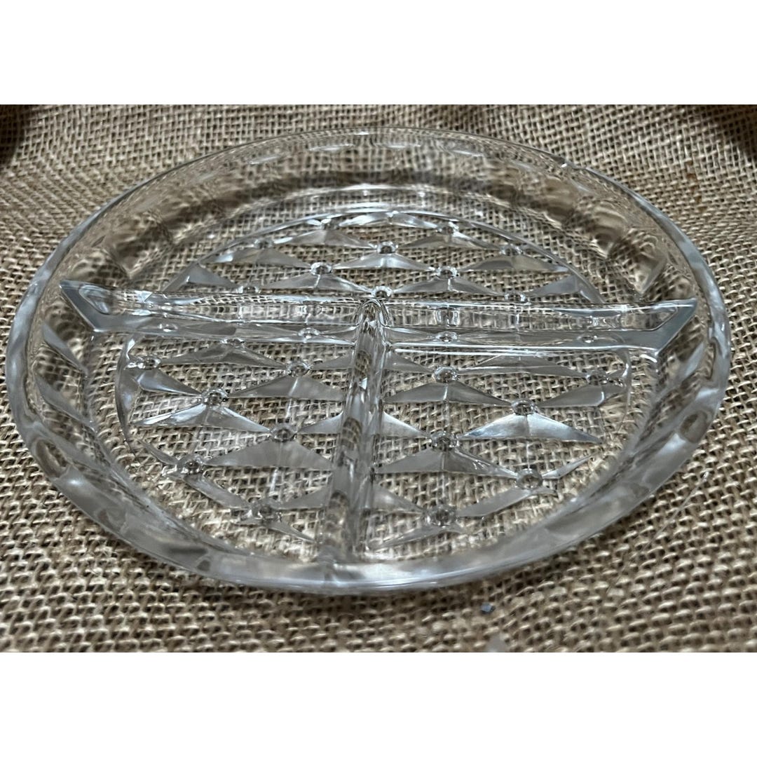 Vintage Crystal Three Compartment Serving Tray Molded Ornate Gorgeous ...