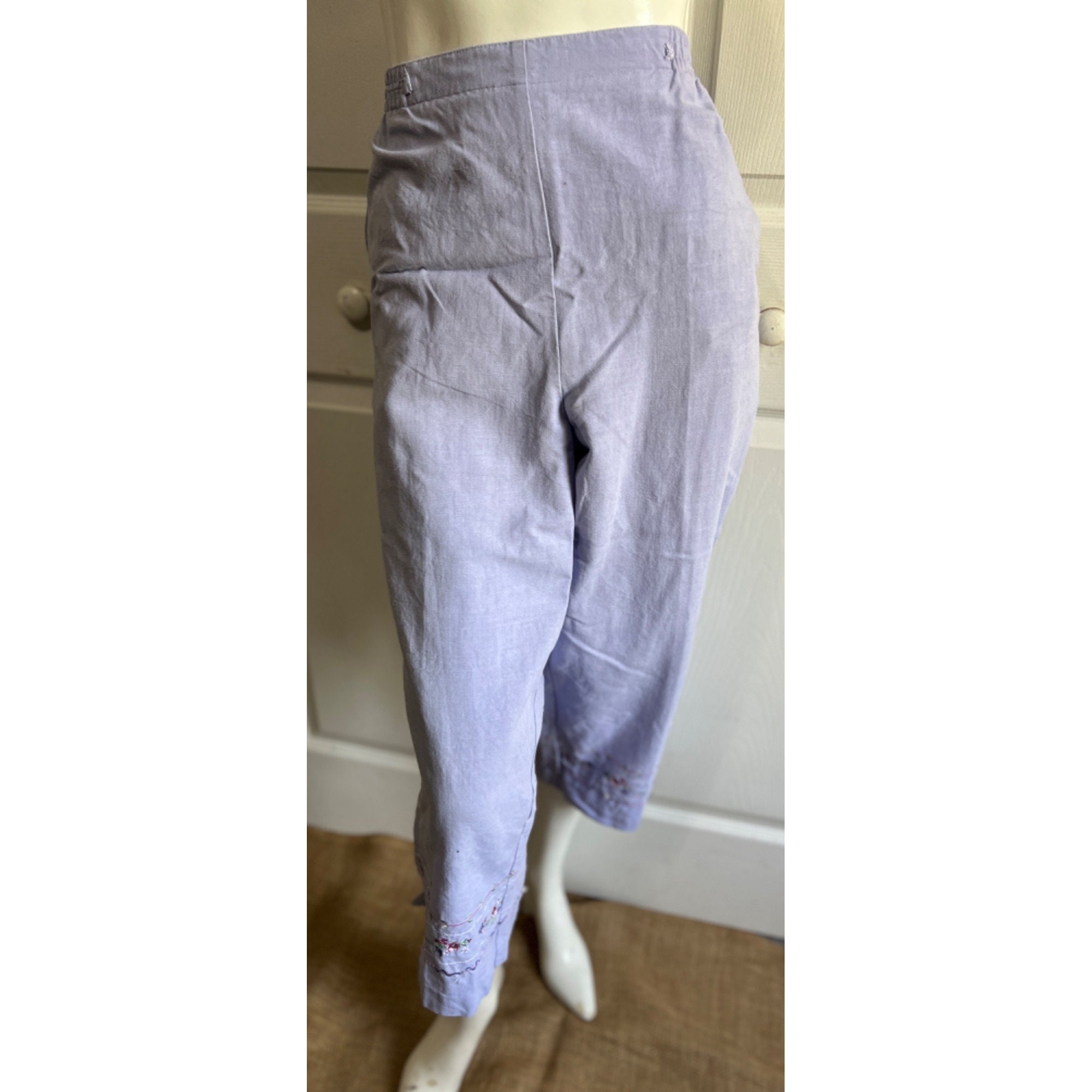 Vintage Koret Linen Blend Floral Pant Suit Sz Large Womens Purple ...