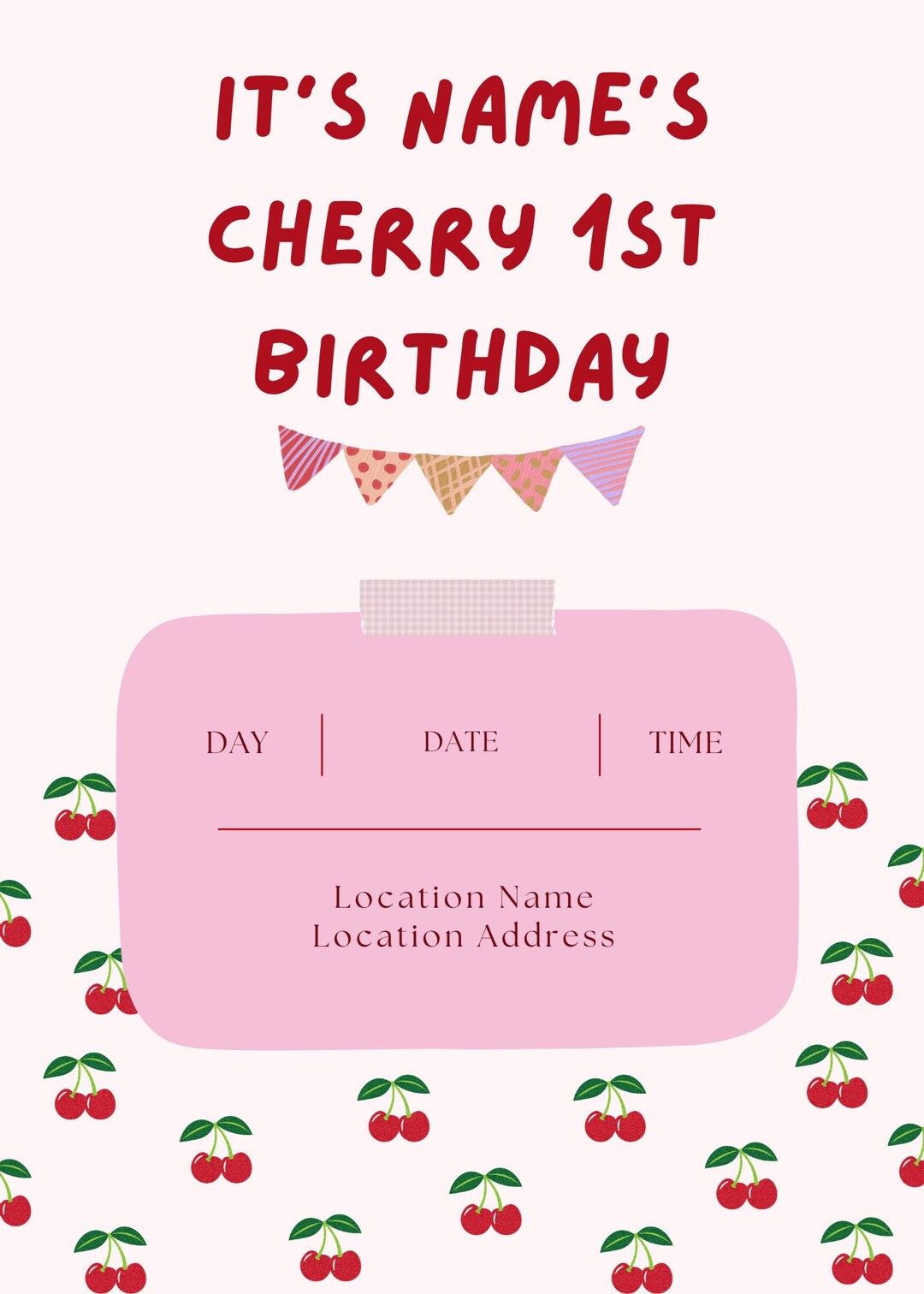 First Birthday Party Invitation Cherry First Birthday - Etsy