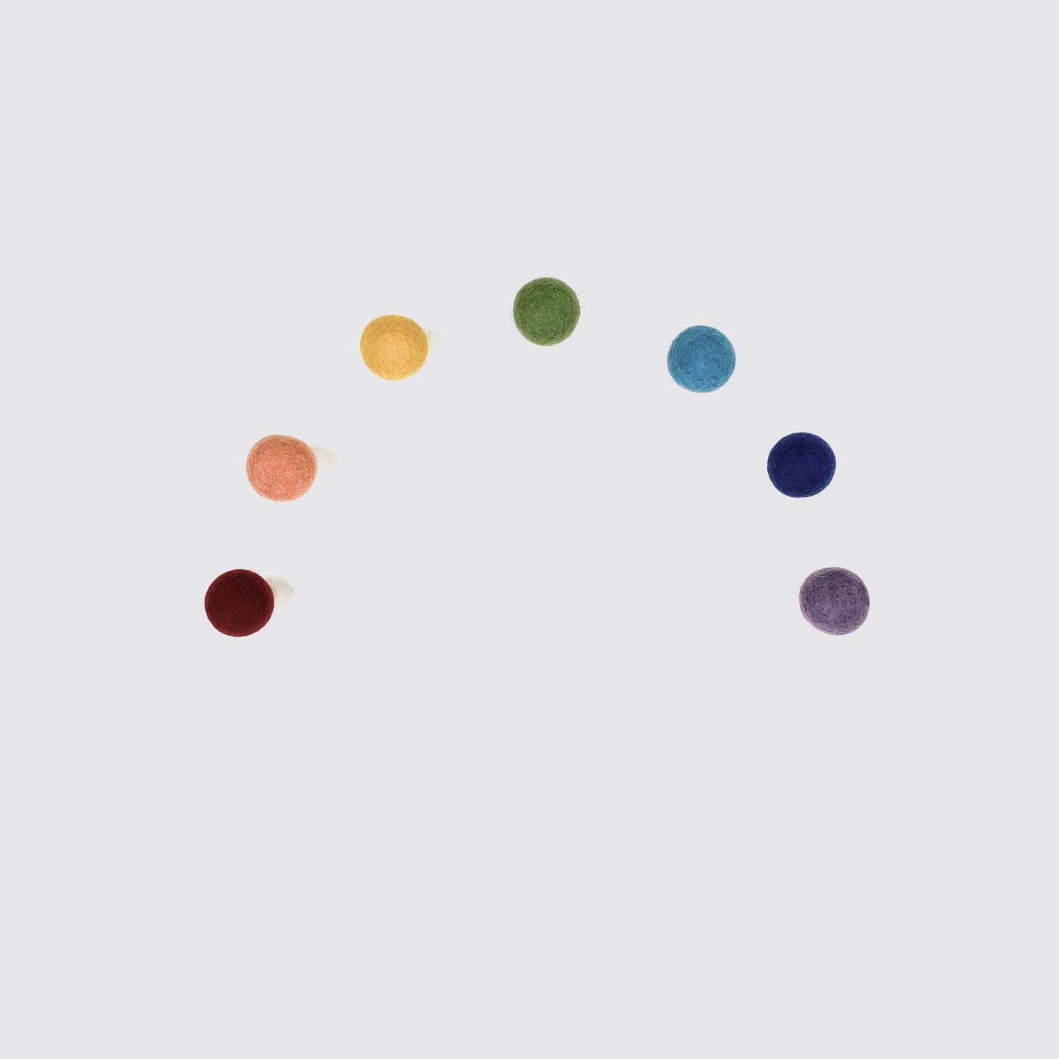 Rainbow Set of 7 Round Wood and Wool Wall Coat Hooks (original Color ...