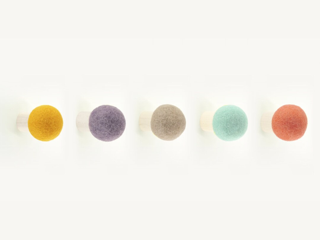 Boho Decorative Wall Hooks, Set of 5 Wool Hooks in Desert Colors, Hat ...