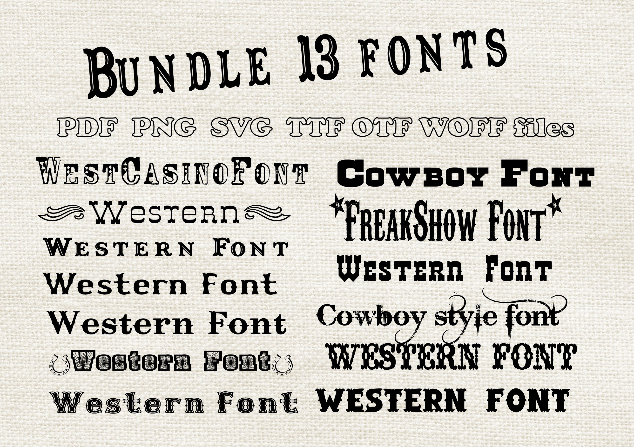 Bundle 13 Western Font TTF SVG Files Cowboy Style Font for - Etsy
