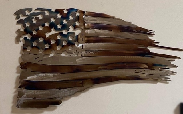 Metal Tattered Heat Treated American Flag Sign Home Office Garage Shop ...