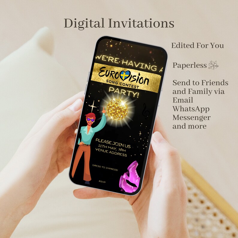 Eurovision Song Contest Party Invitation, Digital JPEG & VIDEO With ...