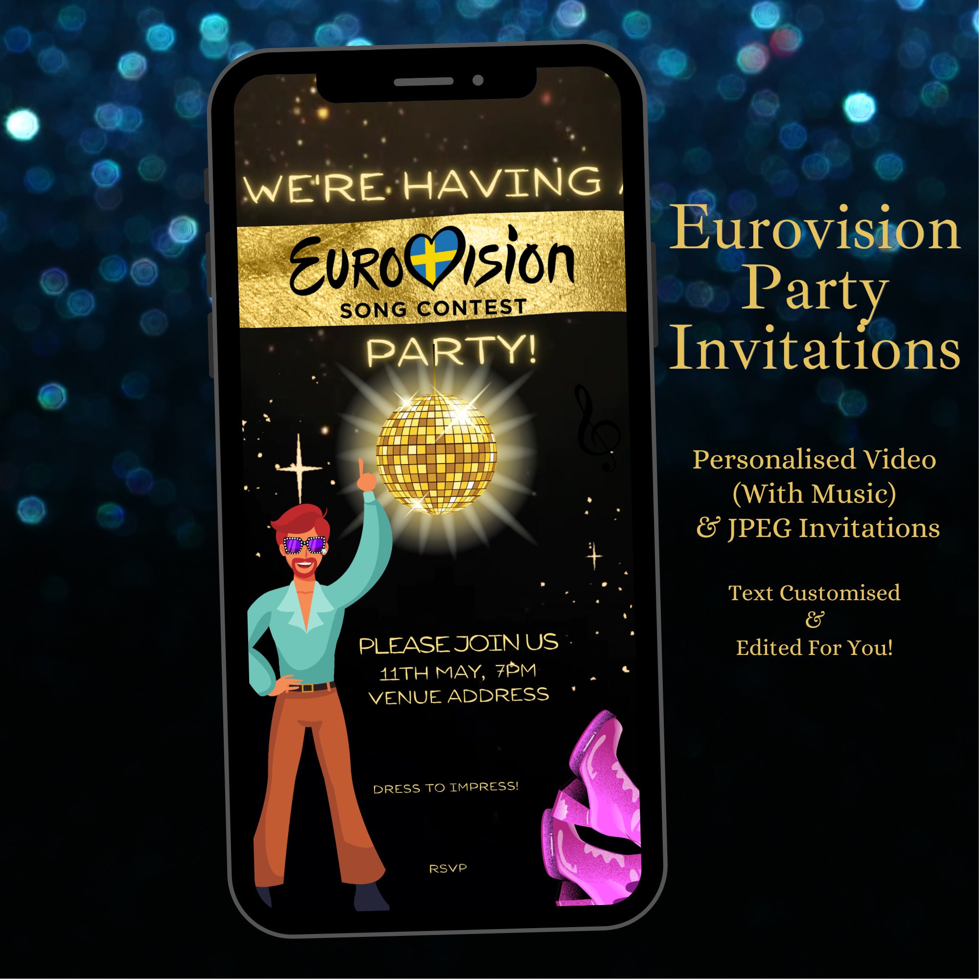 Eurovision Song Contest Party Invitation, Digital JPEG & VIDEO With ...