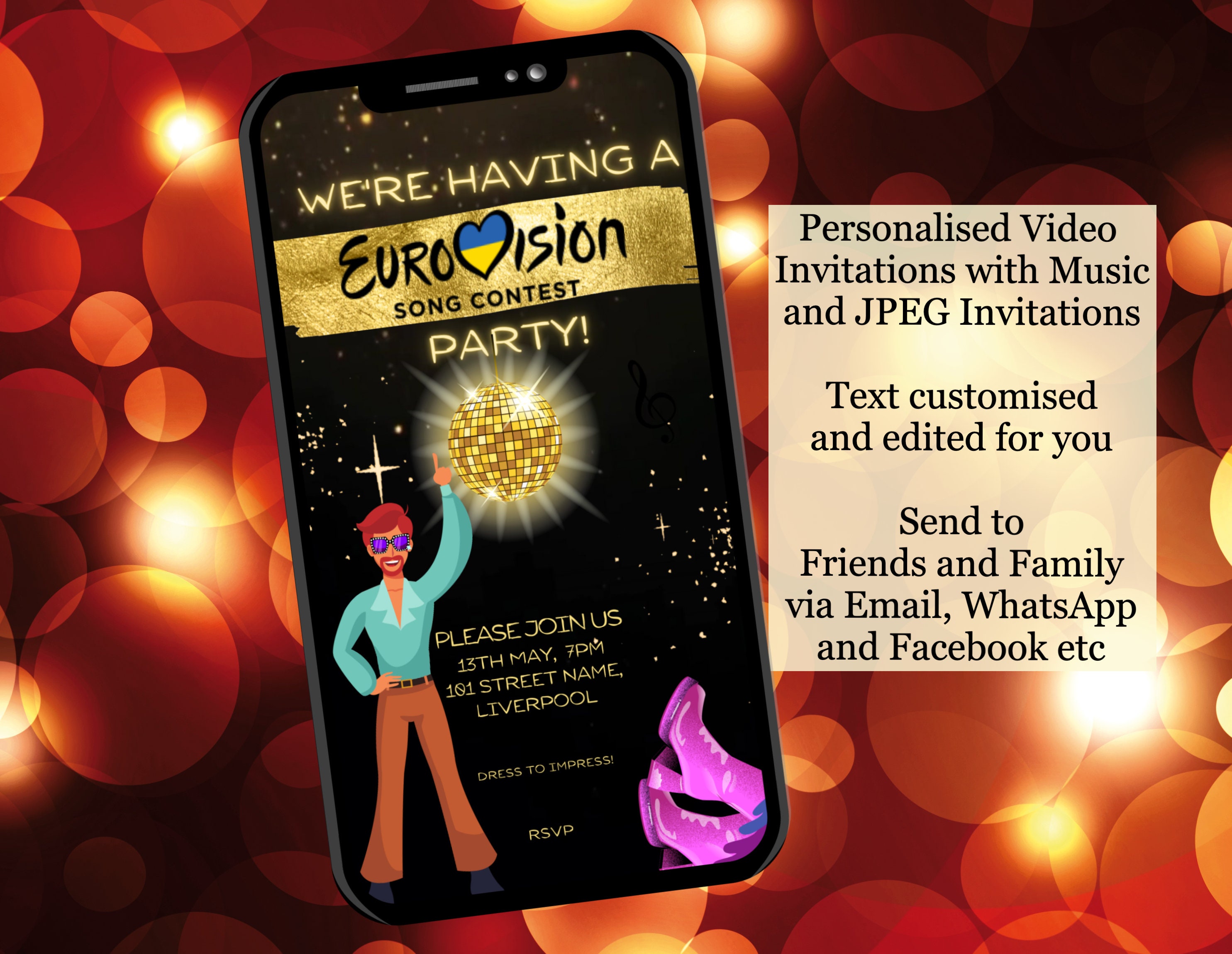 Eurovision Song Contest Party Invitation Digital JPEG & VIDEO - Etsy UK
