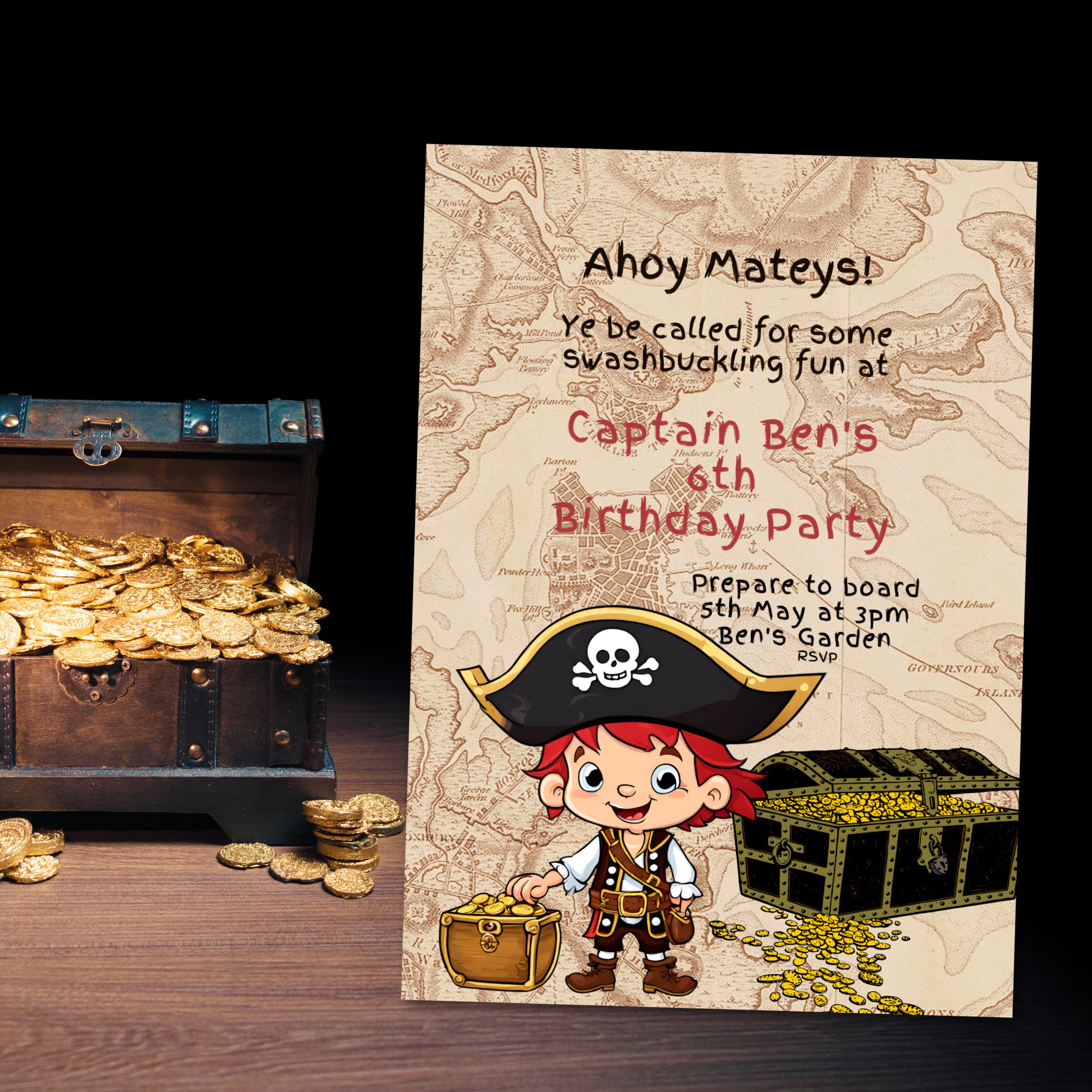 Pirate Boy Birthday Bundle Template, Printable Invitation and Digital ...
