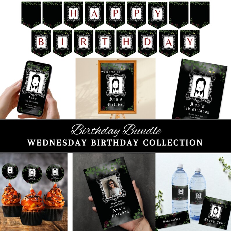 Wednesday Addams Inspired Birthday Bundle Template, Printable ...