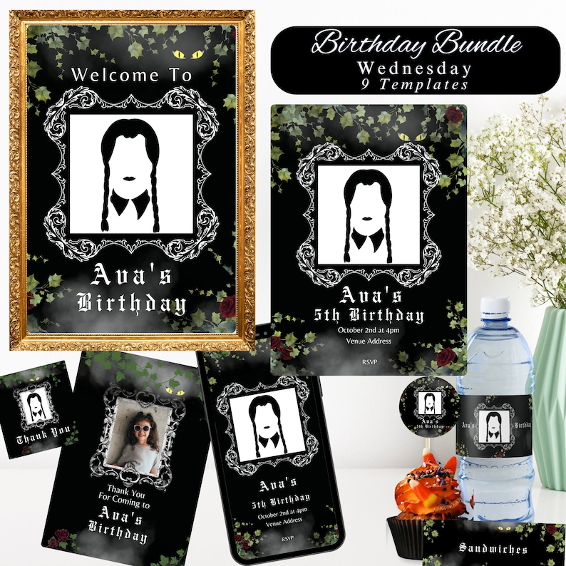 Wednesday Addams Inspired Birthday Bundle Template, Printable ...