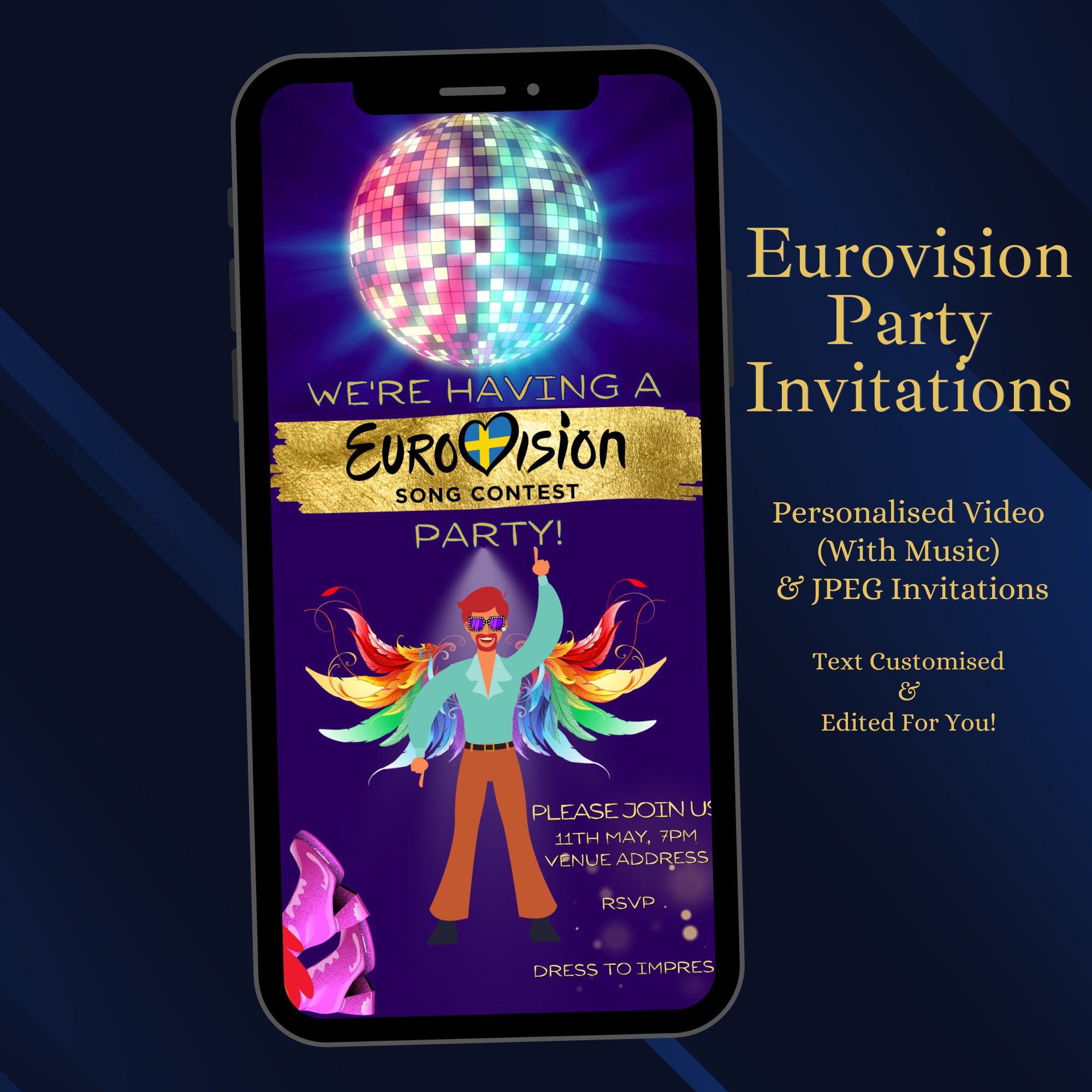 Eurovision Song Contest Party Invitation, Digital JPEG & VIDEO With ...