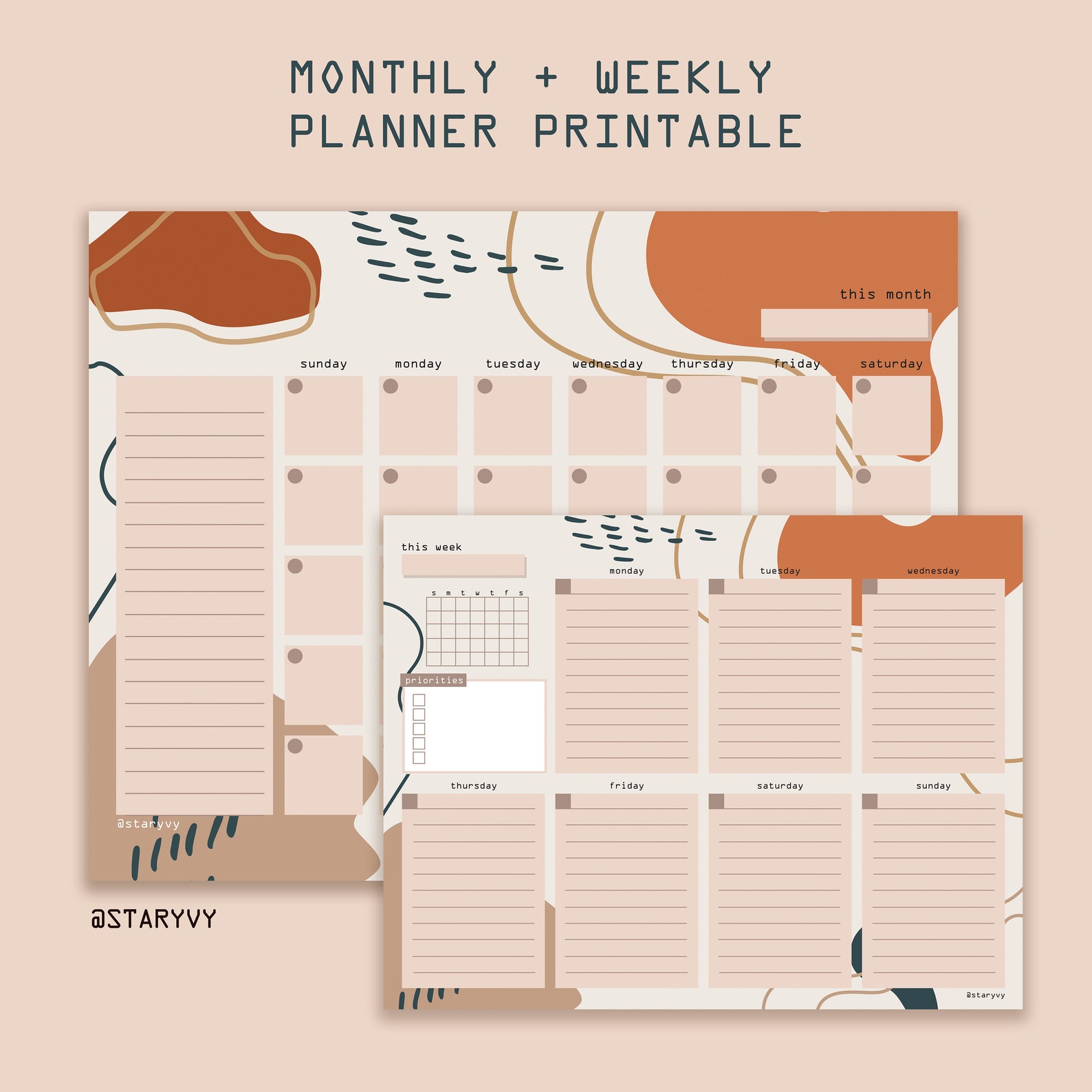 Monthly and Weekly Planner Printable Pdf Planner Sets - Etsy Canada