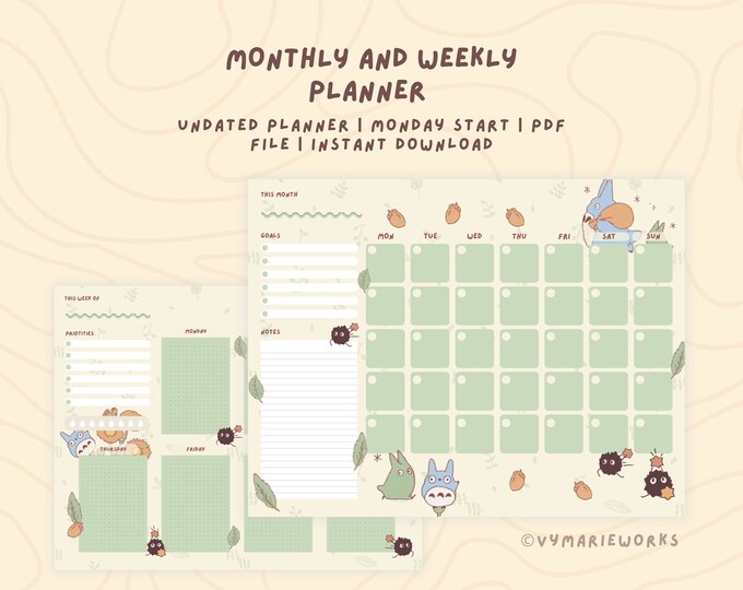 Kawaii Totoro Pastel Planner Set | Monthly & Weekly Printable Planner ...
