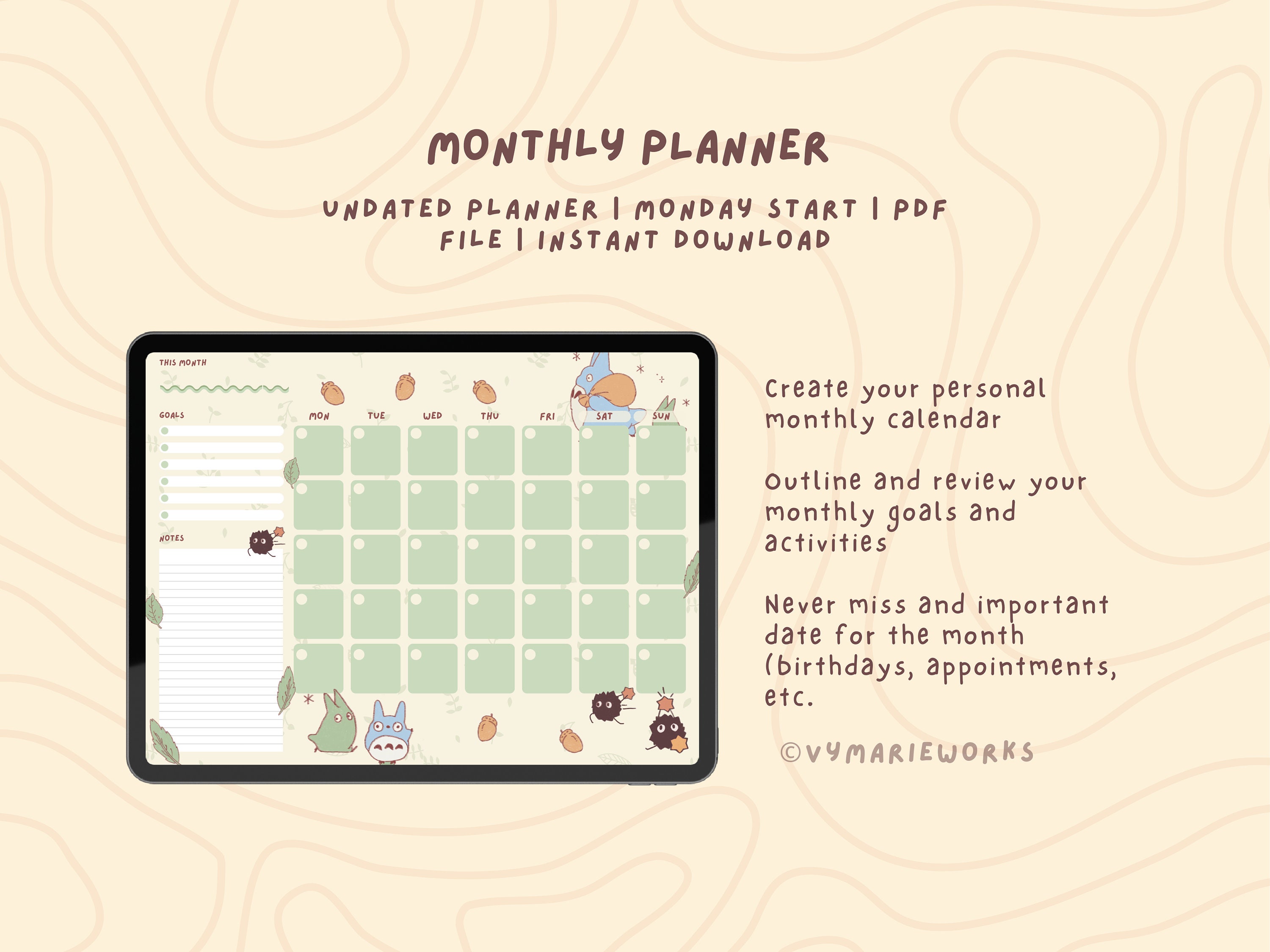 Kawaii Totoro Pastel Planner Set Monthly & Weekly Printable Planner ...