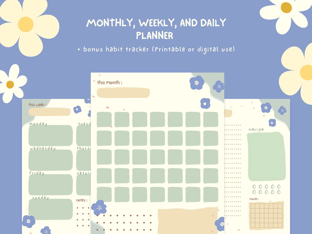 Cute Pastel Printable Planner | Monthly Planner, Weekly Planner, Daily ...