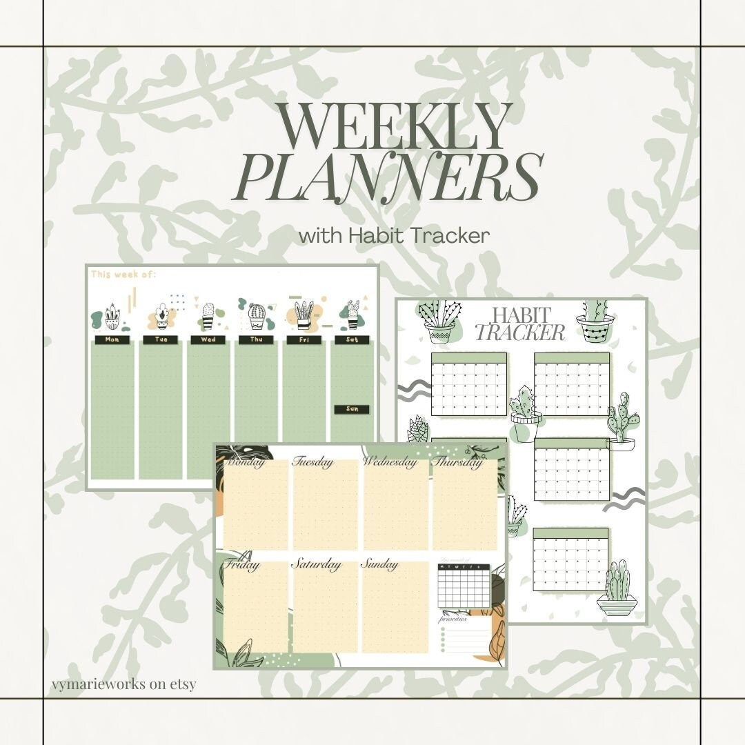 Weekly Planner Bundle Habit Tracker Printable Planner for Productivity ...