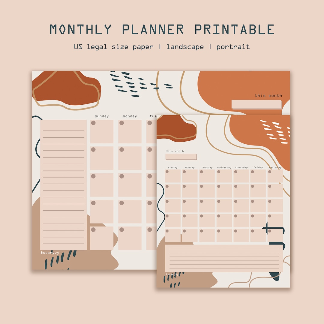 Monthly Printable Planner: Aesthetic Calendar Design, Aesthetic Monthly ...