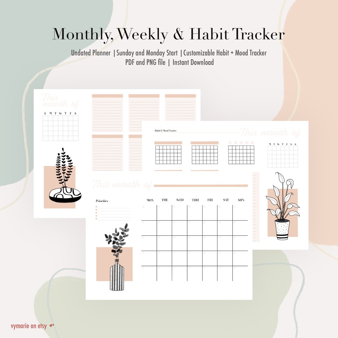 Minimalist Monthly and Weekly Printable Planner Bundle, Minimalist ...