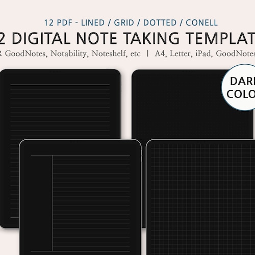 Dark Goodnotes Template Basic Note Bundle Black Digital Note - Etsy