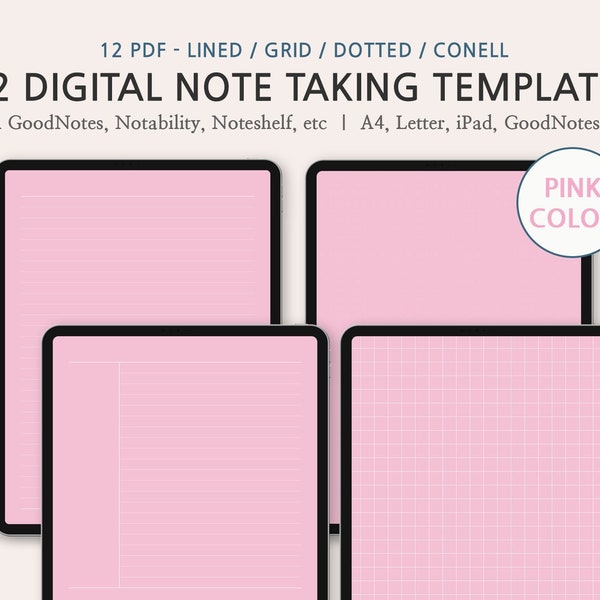 Goodnotes Template Pink, Basic Note Bundle, Pink Digital Note Taking ...