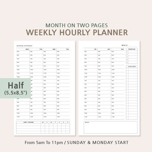 Half Weekly Hourly Planner Printable, Undated Weekly Schedule, Week on ...
