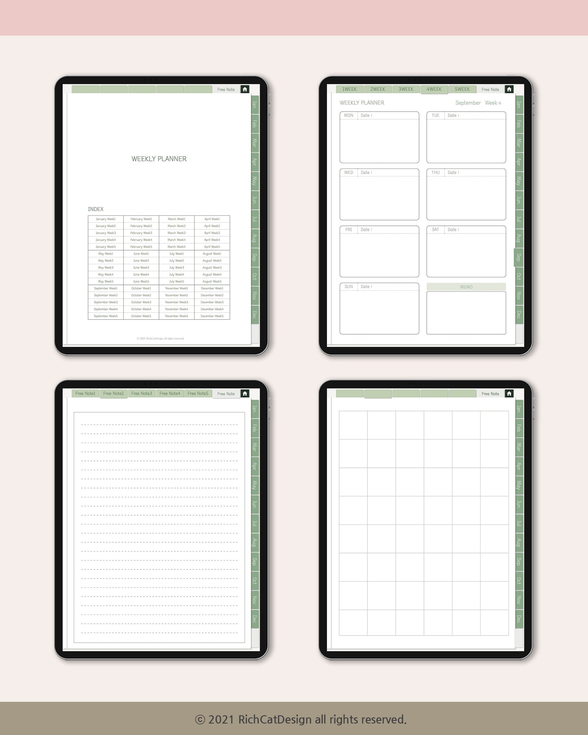 Digital Weekly Planner, Green Digital Planner, Weekly Planner ...