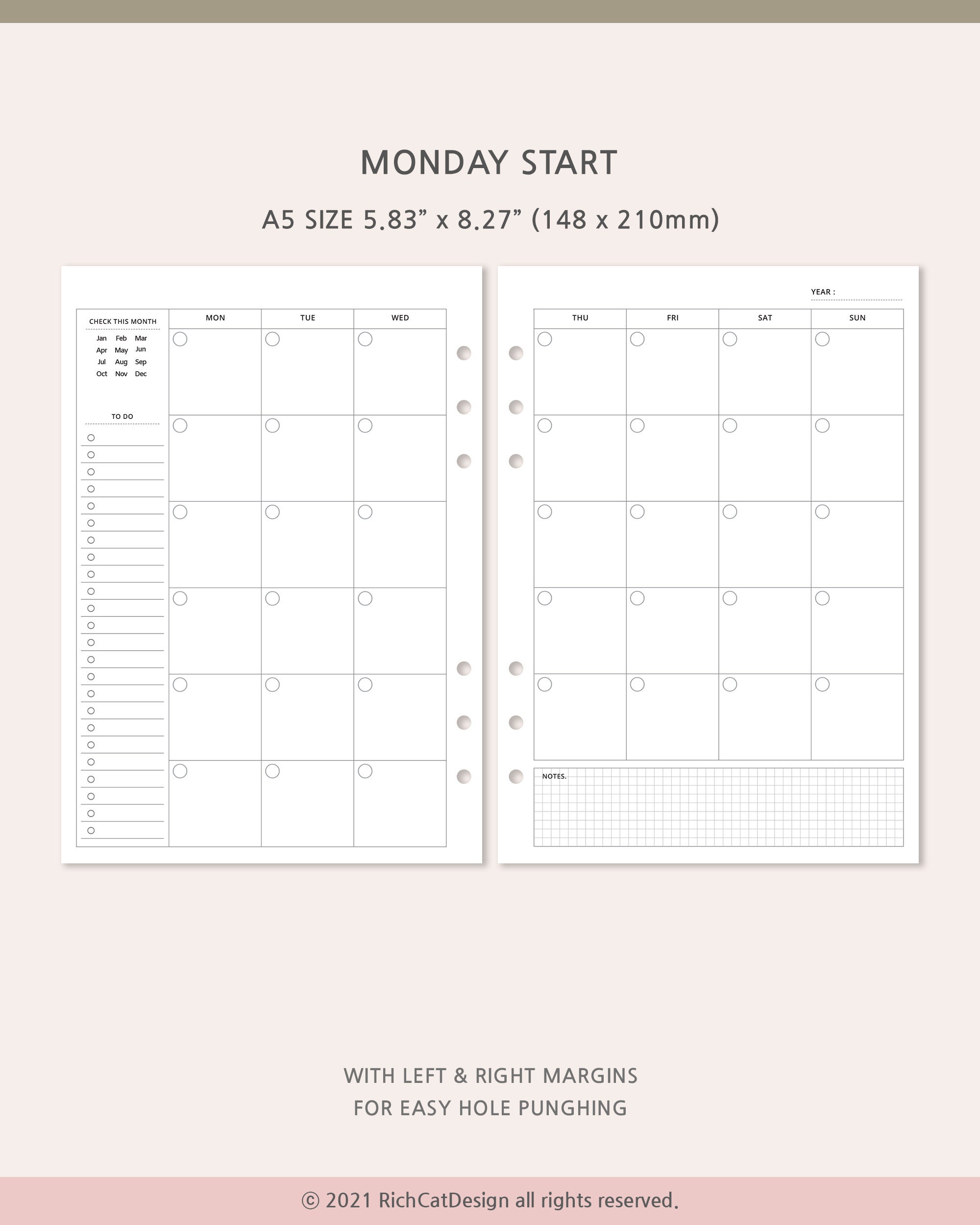Undated Planner Template, A5 Undated Monthly Planner, Month on Two ...